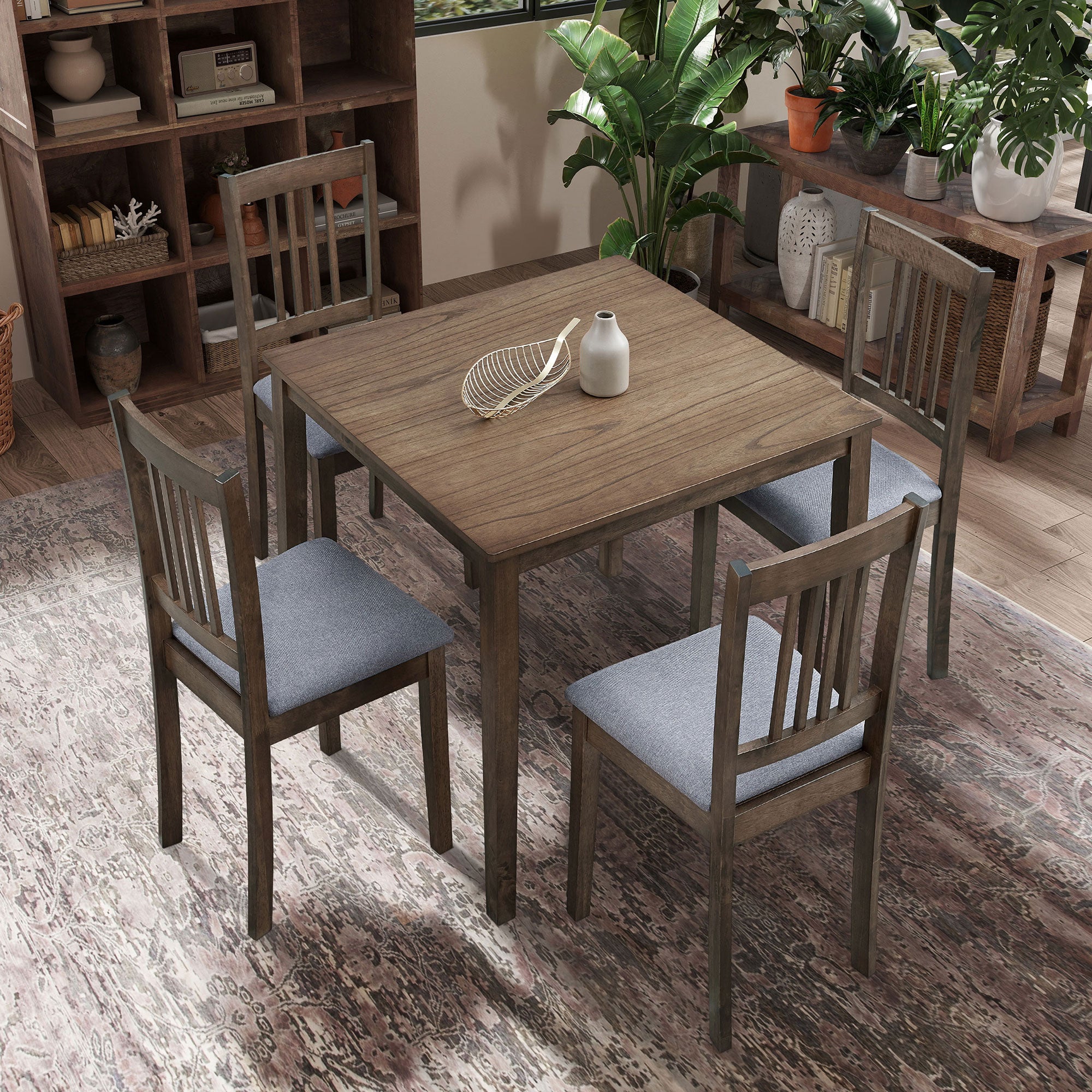 Square Wooden Kitchen Table Set: Mid - Century Design, Upholstered Din ...