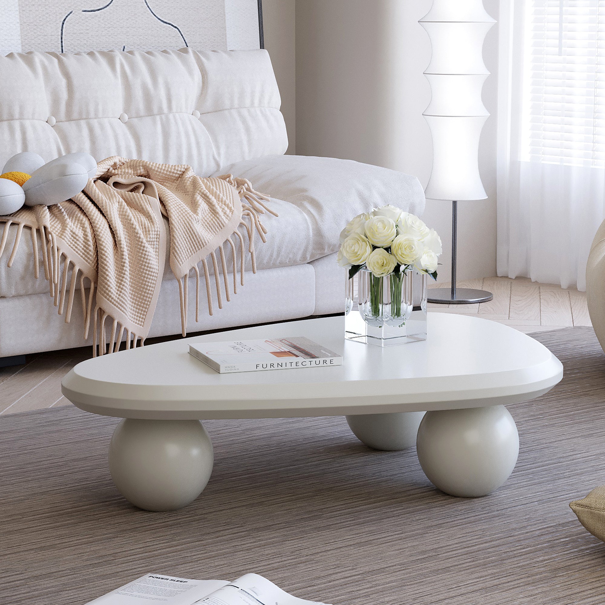Cloud - Shaped Coffee Table: 3 - Ball Legs, Ideal for Small Living Roo ...